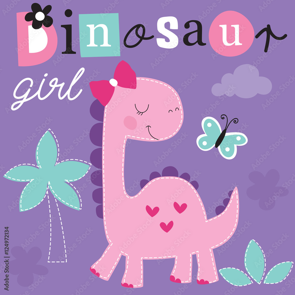 cute dinosaur girl vector illustration Stock Vector | Adobe Stock