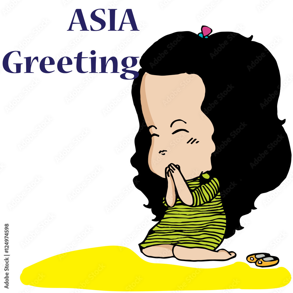 greeting girl cartoon vector character Stock Illustration | Adobe Stock