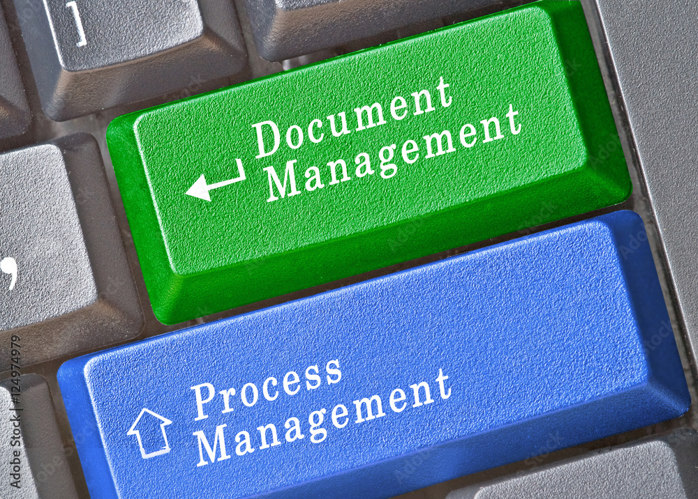 keyboard with keys for document and process management Stock Photo ...