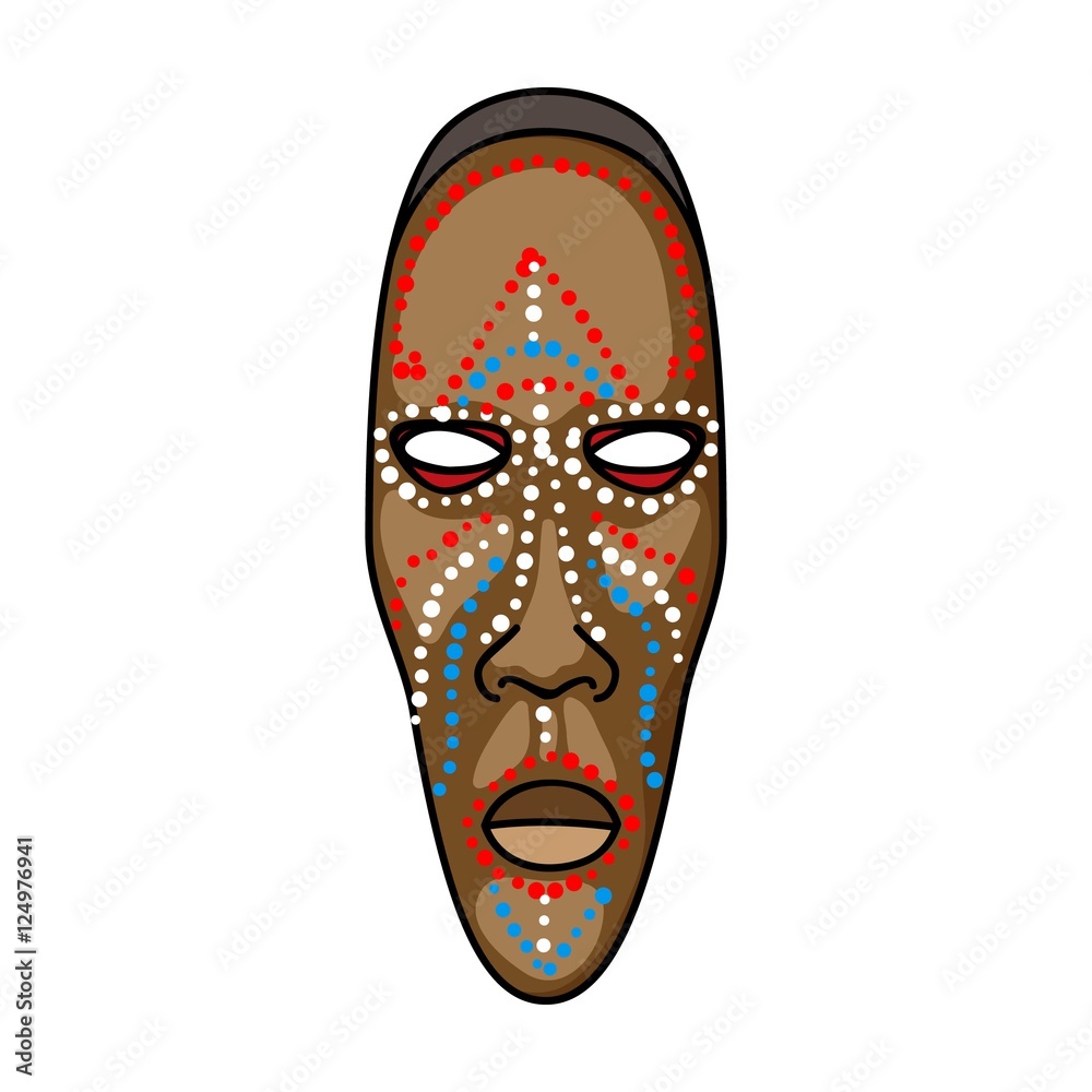 African mask icon in cartoon style isolated on white background. Museum ...