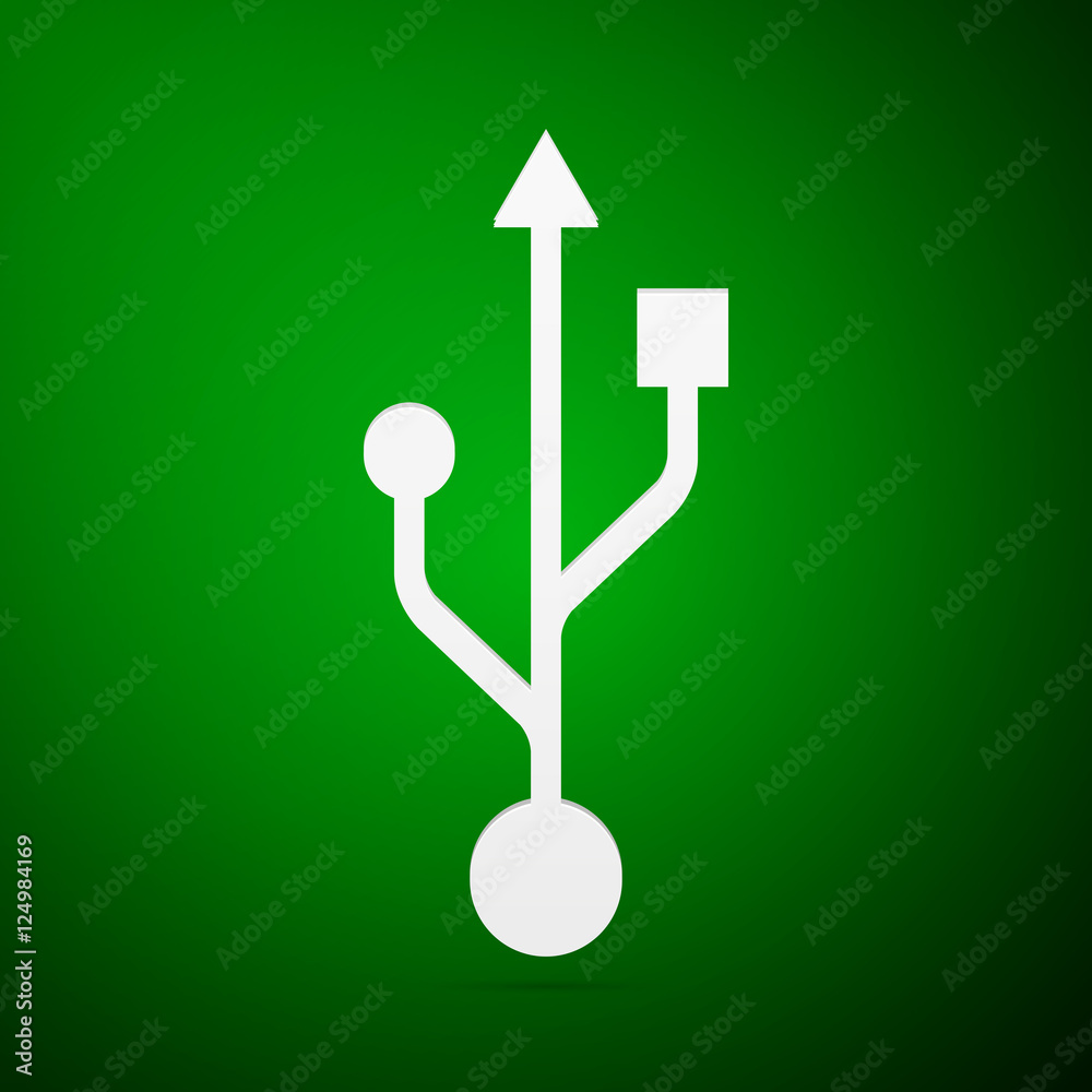 USB symbol flat icon on green background. Vector Illustration Stock ...