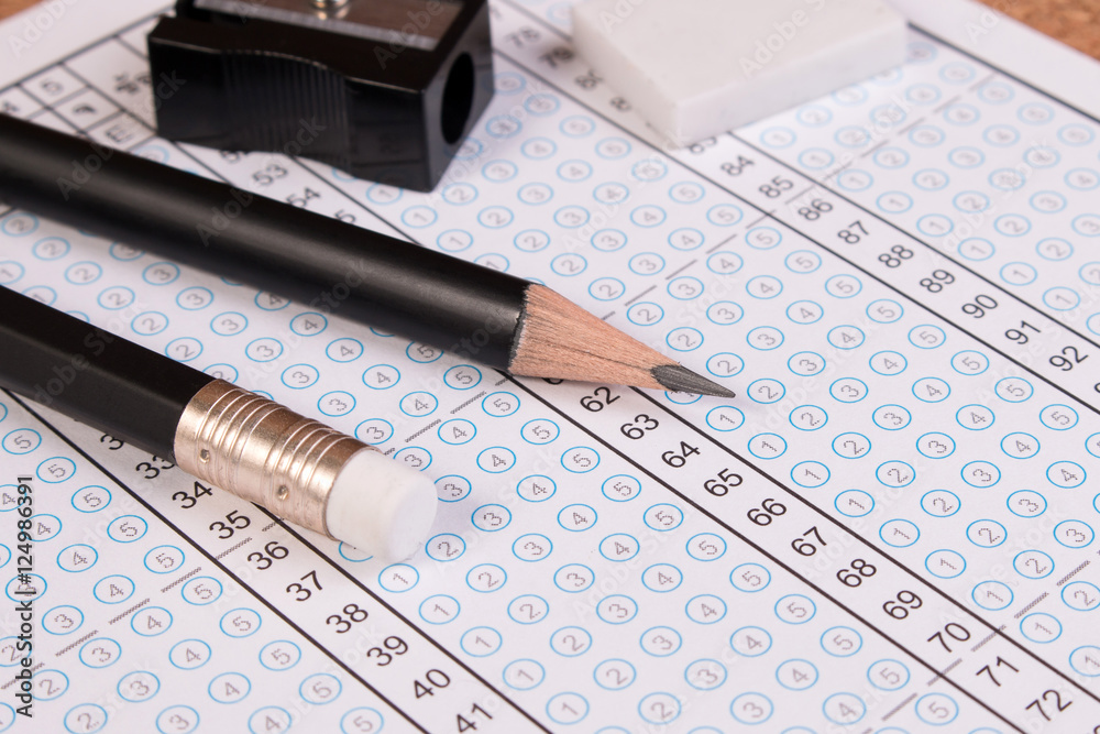 Standard test form or answer sheet. Answer sheet focus on pencil ...