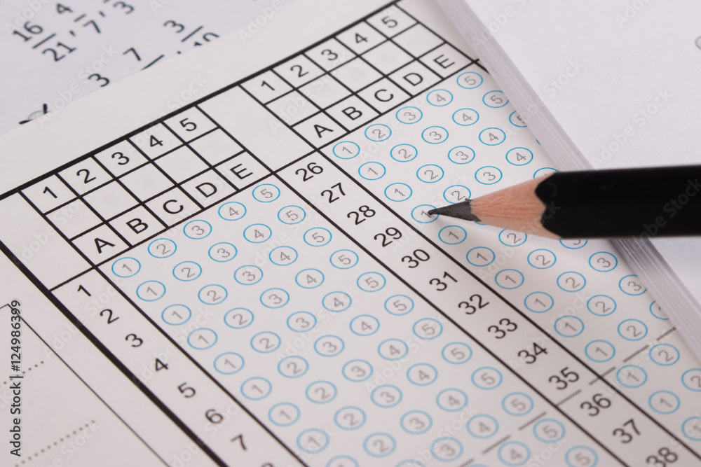 Standard test form or answer sheet. Answer sheet focus on pencil ...