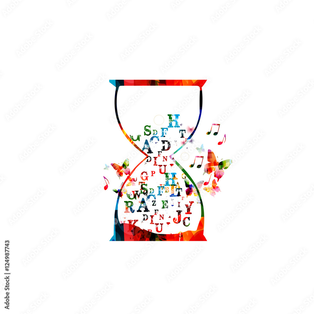 Colorful font letters inside hourglass vector illustration. Alphabetic ...