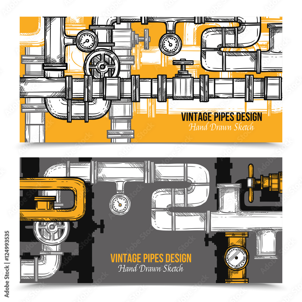 Sketch Pipes System Banners Stock Vector | Adobe Stock