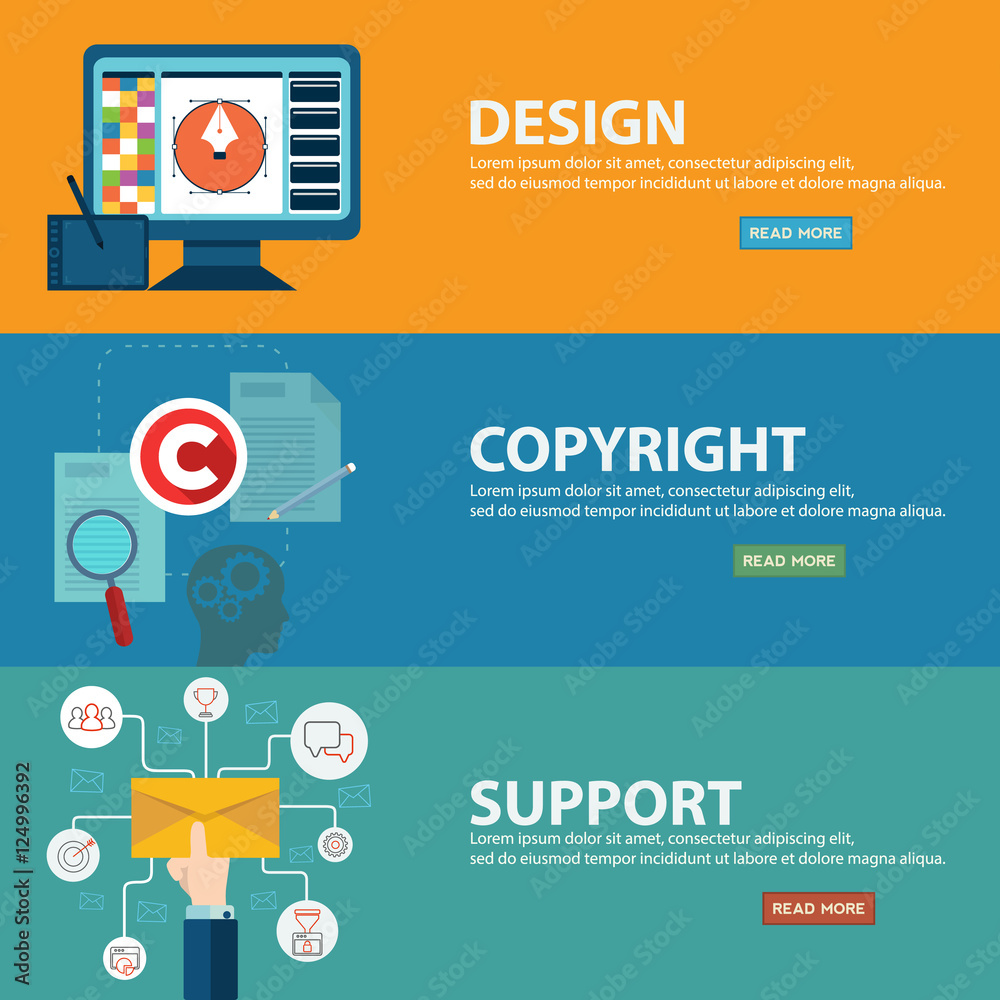 Support, design and copyright banners in flat style Stock Vector ...