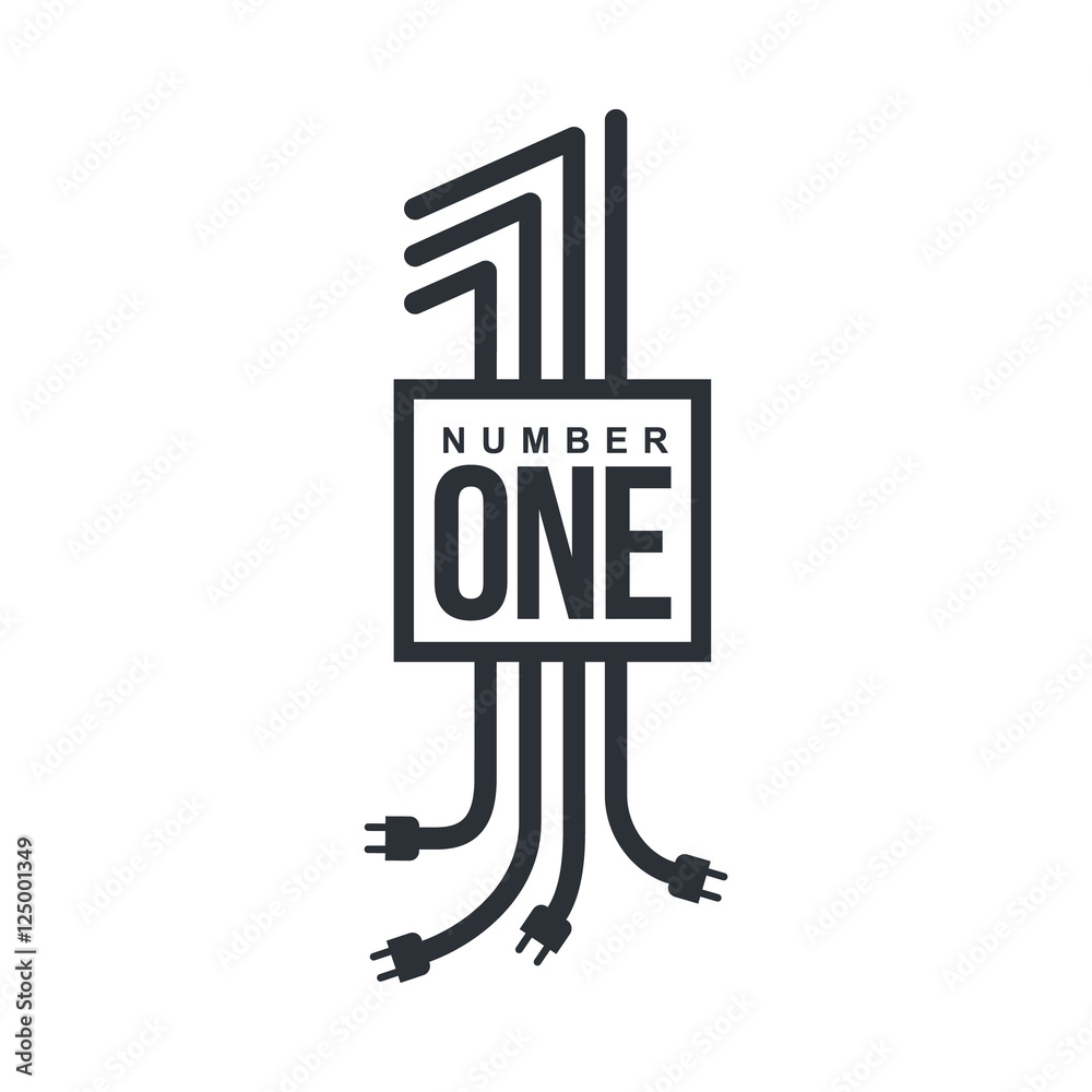 Black and white number one logo formed by electric cables with plugs ...