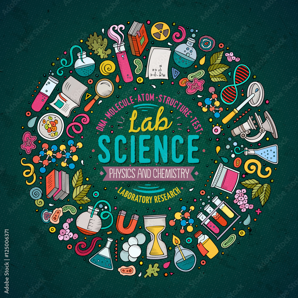 Set of Science cartoon doodle objects, symbols and items Stock Vector ...