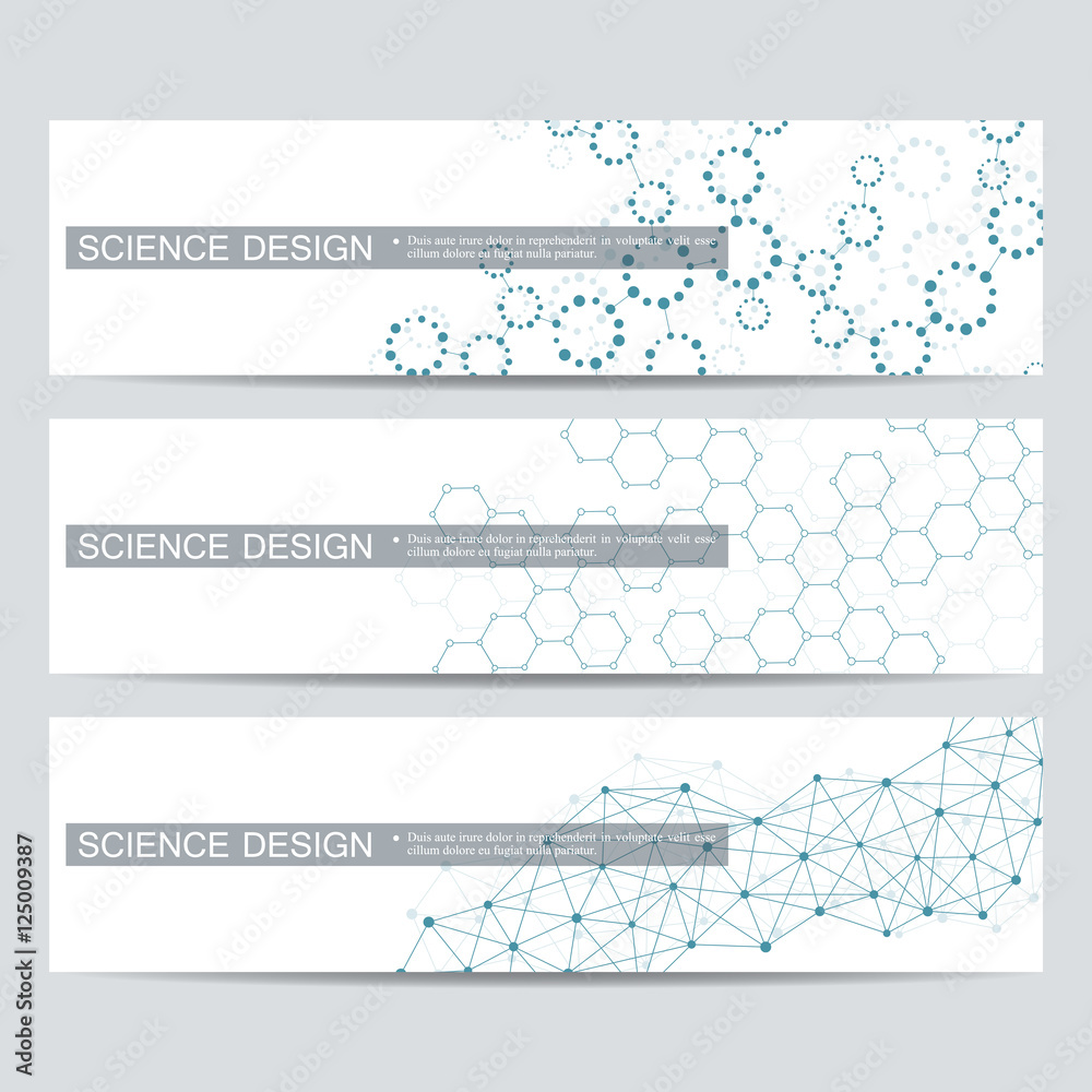 Set of modern scientific banners. Molecule structure DNA and neurons ...