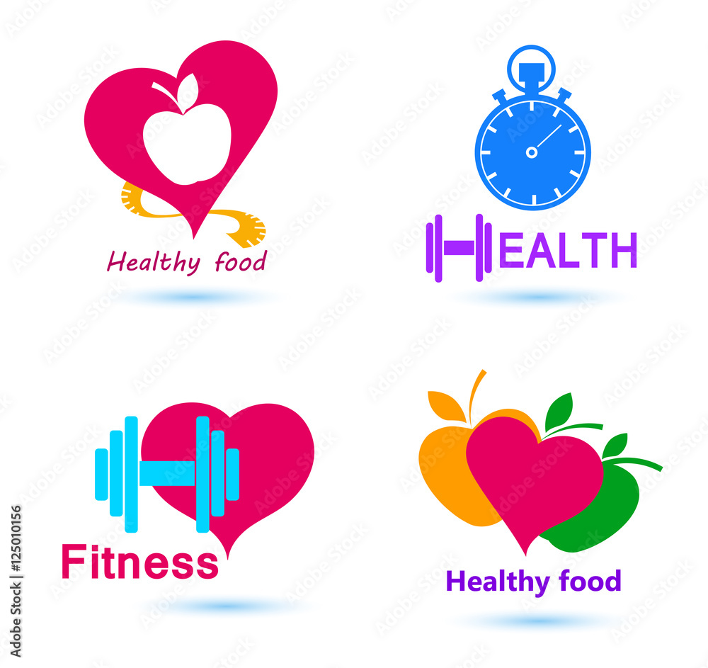 Set Wellness symbols. Healthy food and fitness. Stock Vector | Adobe Stock
