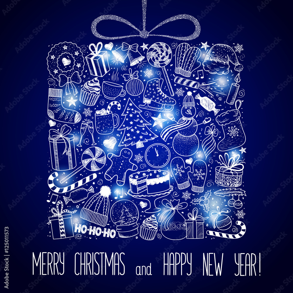 Christmas and New Year - sketch doodle set. Various hand-drawn items ...