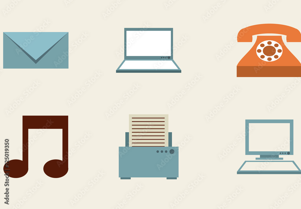 30 Assorted Retro Style Icons Stock Template | Adobe Stock