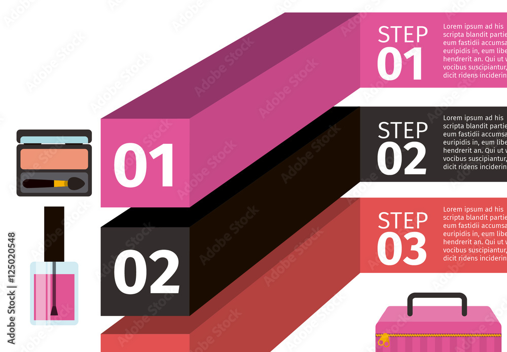 3D Tab Makeup and Beauty Infographic with Product Icons Stock Template ...