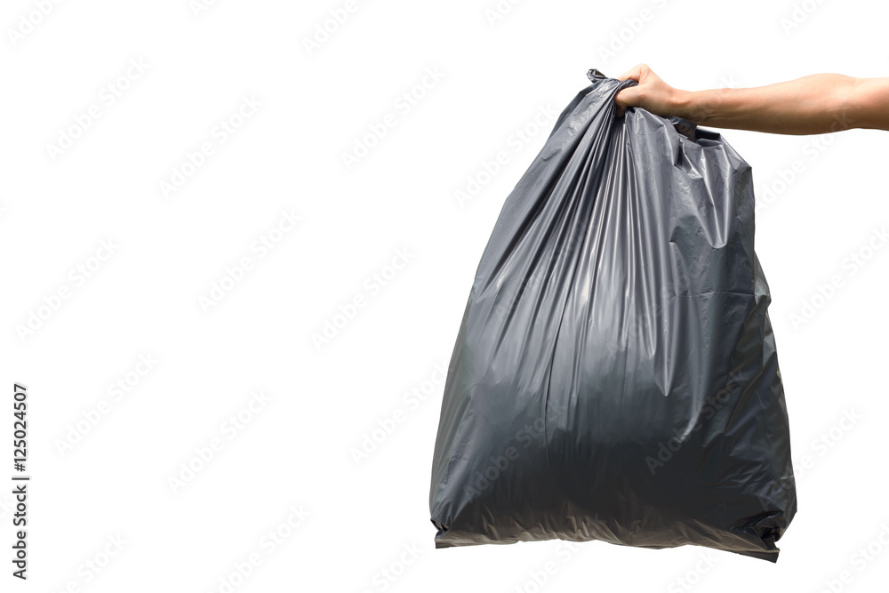 man hand holding garbage bag isolated on white background Stock Photo ...