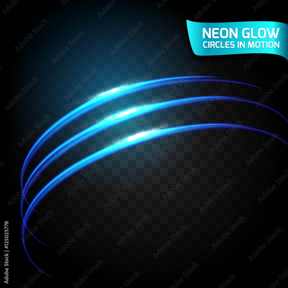 Neon Glow circles in motion blurred edges, bright glow glare design ...