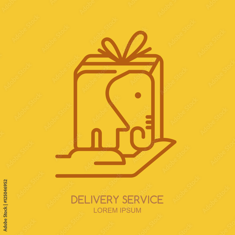 Vector logo, label or emblem design template with linear style elephant ...