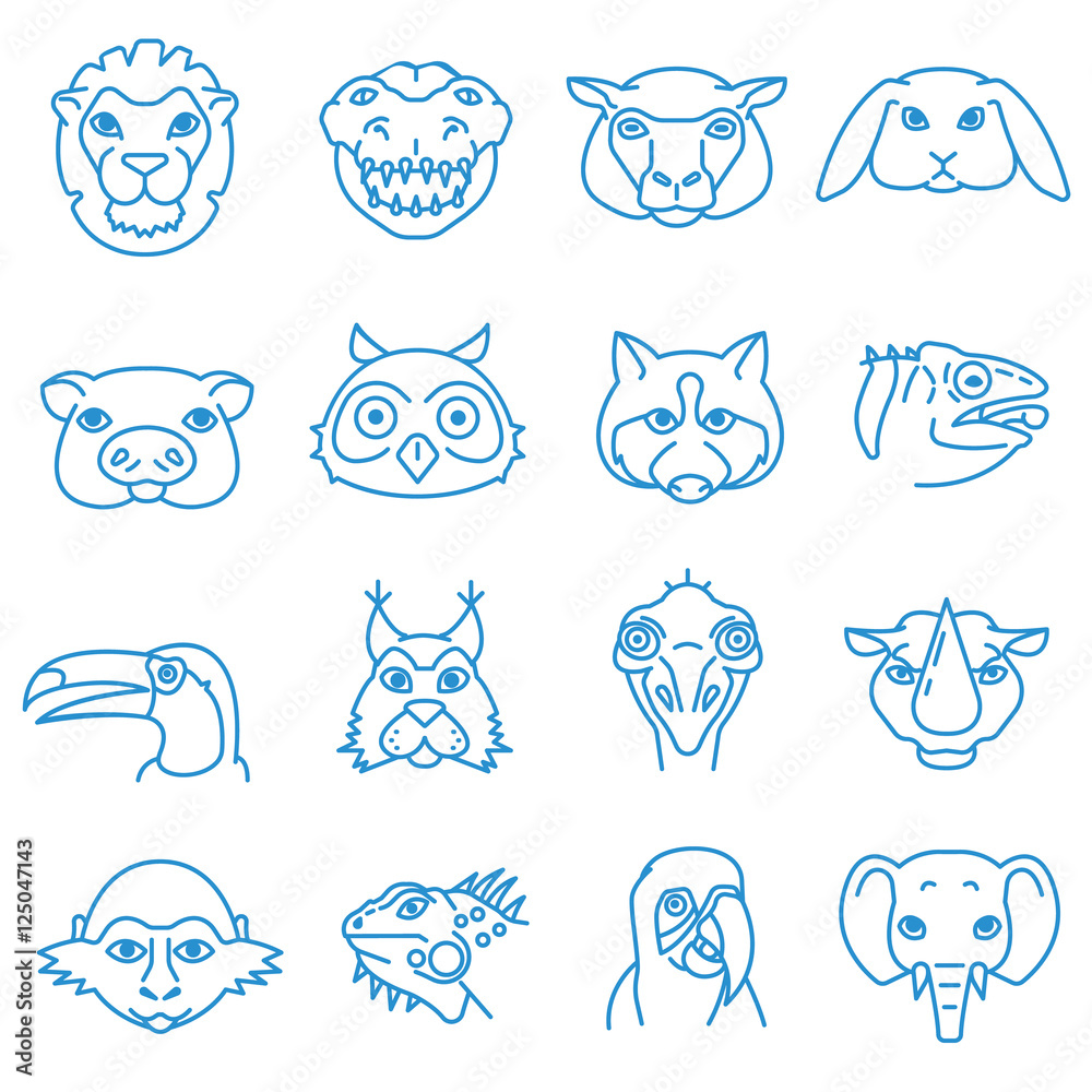 animals icons set, thin line design. different zoo animals, linear ...