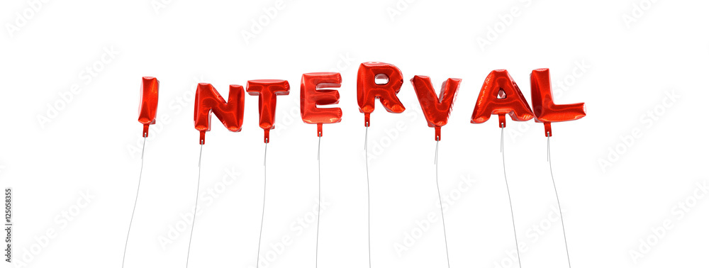 INTERVAL - word made from red foil balloons - 3D rendered. Can be used ...