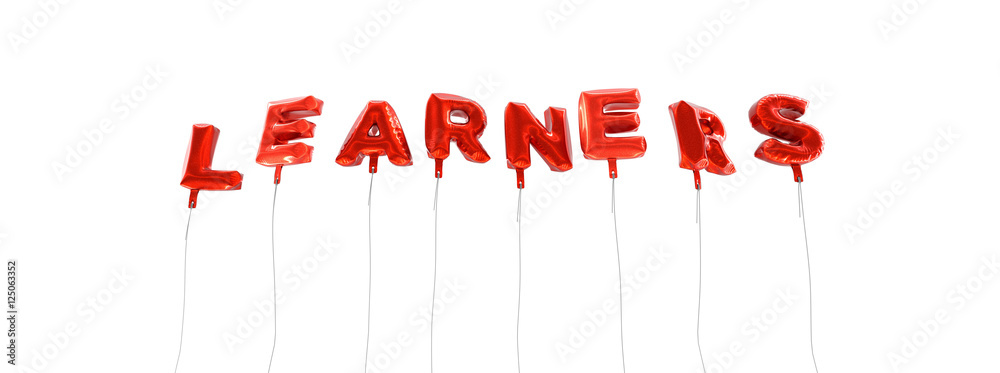 LEARNERS - word made from red foil balloons - 3D rendered. Can be used ...