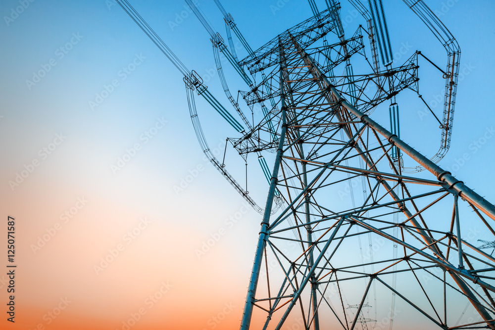 High voltage power tower beautiful scenery at dusk Stock Photo | Adobe ...