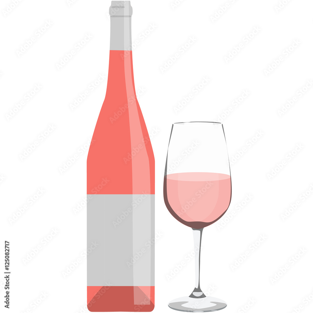 bottle of rose wine with glass of wine isolated vector illustration ...