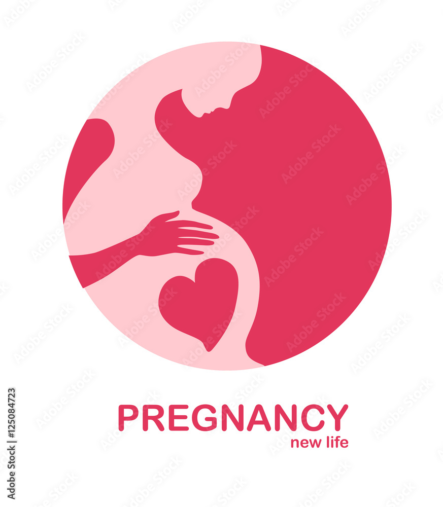 Pregnant woman round logo design. Stylized silhouette of pregnant woman ...
