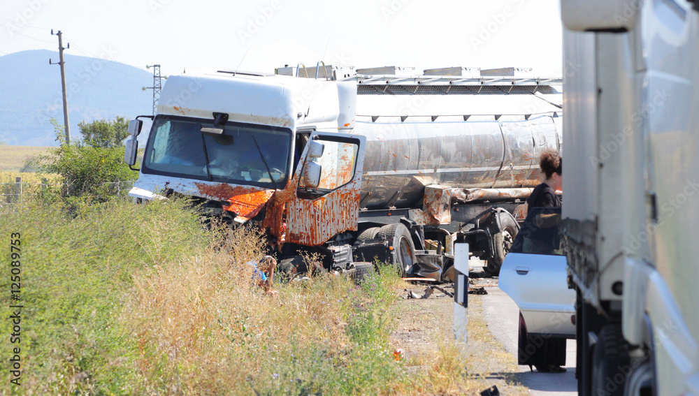 Tank transporter crash wreck Stock Photo | Adobe Stock