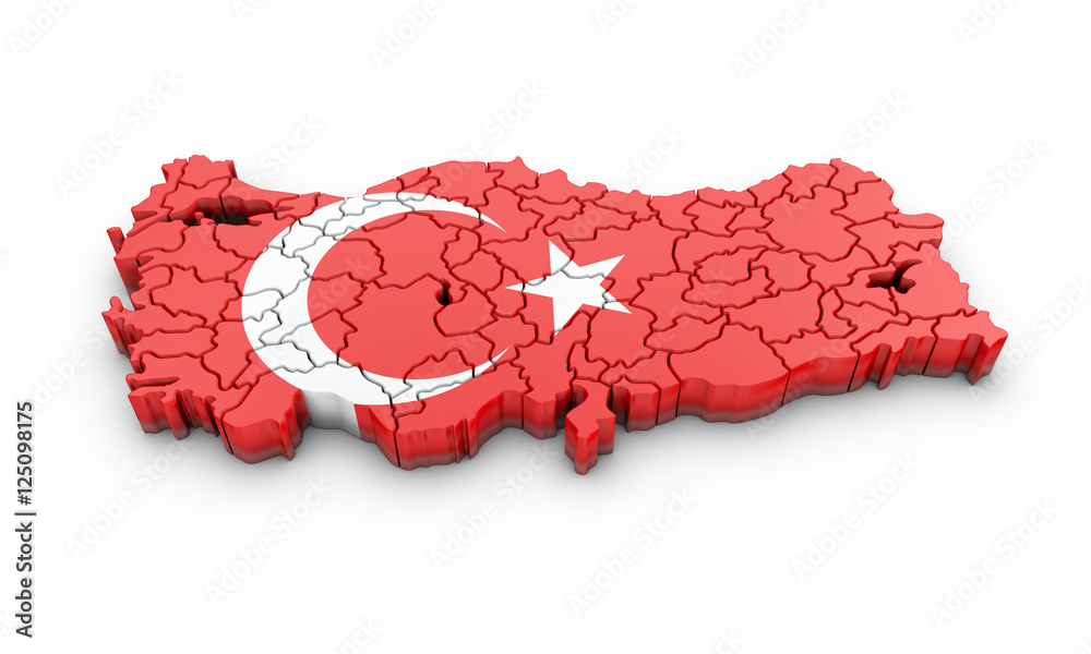 Map of Turkish on a white background. 3d rendering. Stock Illustration ...