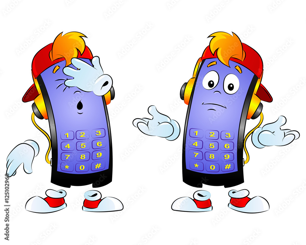 Cartoon mobile, smart phone. A large series of gestures and emotions ...