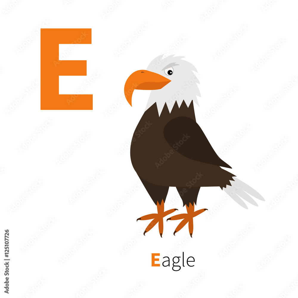 Letter E. Eagle. Big beak. Beautiful Exotic bird icon. Baby animal ...