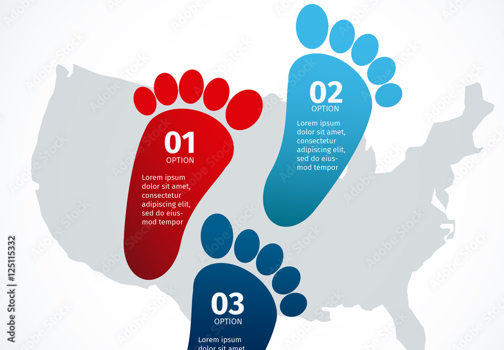 Red Blue And Dark Blue Footprint Map Infographic Template Stock ...