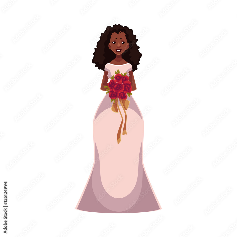 African American bride, fiancee, just married woman, cartoon vector ...