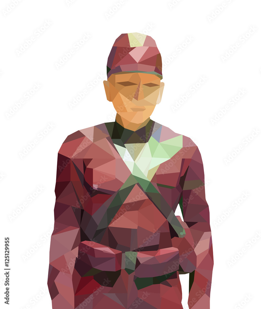 polygon old style soldier army. low poly illustration. polygonal man in ...