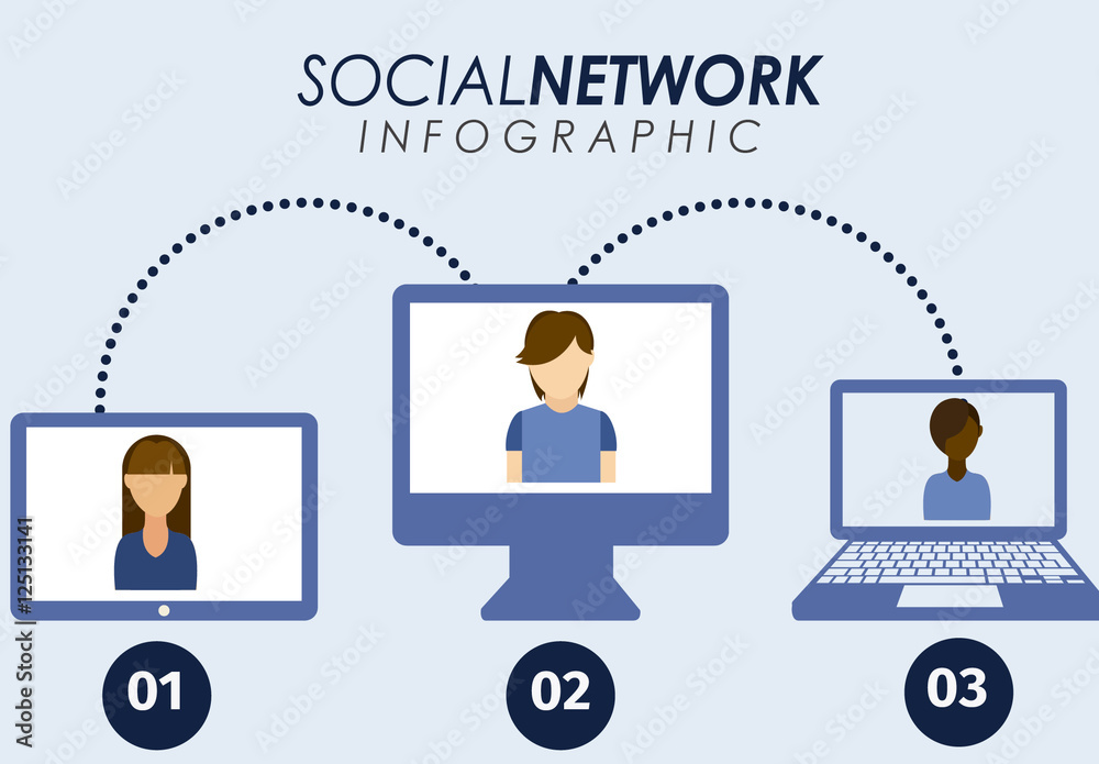 Social Network Data Infographic with Avatar and Device Icons 1 Stock ...