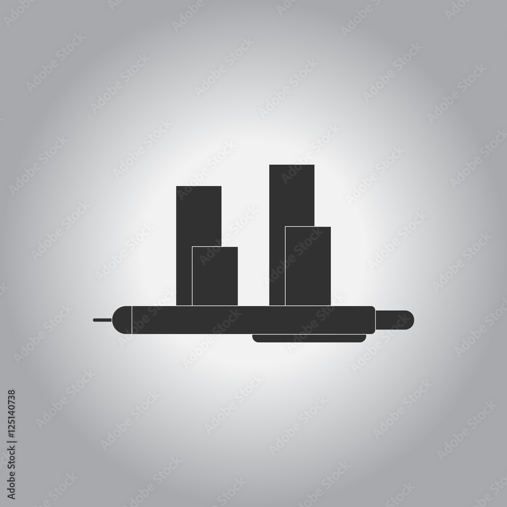 black and white Vector illustration in flat design of column chart and ...