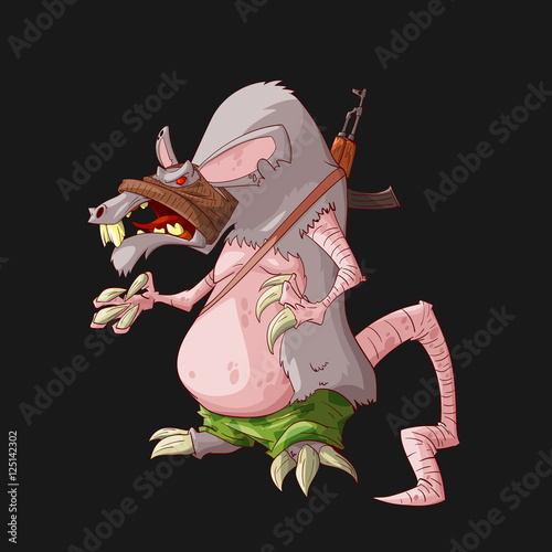 Colorful vector illustration of a cartoon big hairy scary rat terrorist ...