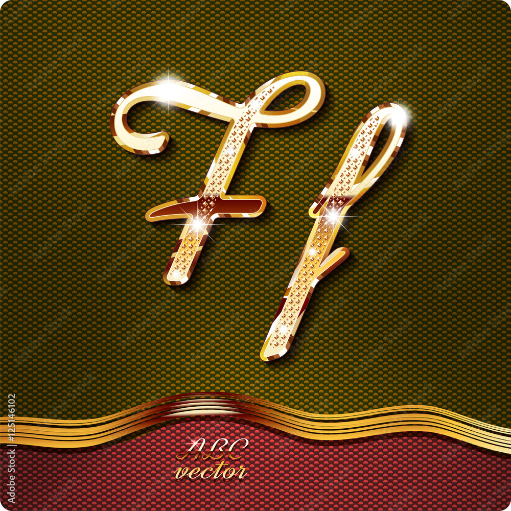 This stylish gold cursive letters. There are inlaid with a capital "F ...