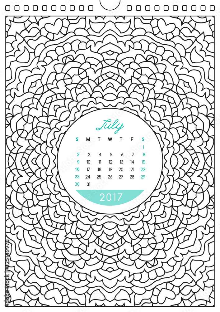 wall calendar 2017 with ornament for coloring, anti stress coloring ...