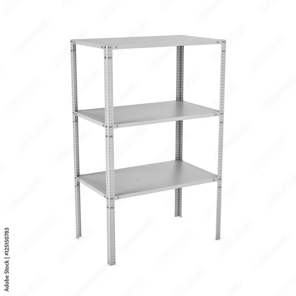 Rendering of three-storey light metal rack isolated on the white ...