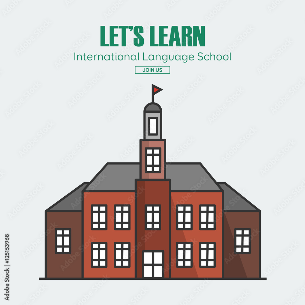 Modern public or private academy or university building, flat school ...