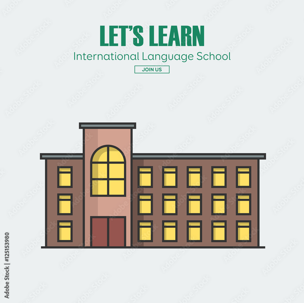 Modern public or private academy or university building, flat school ...