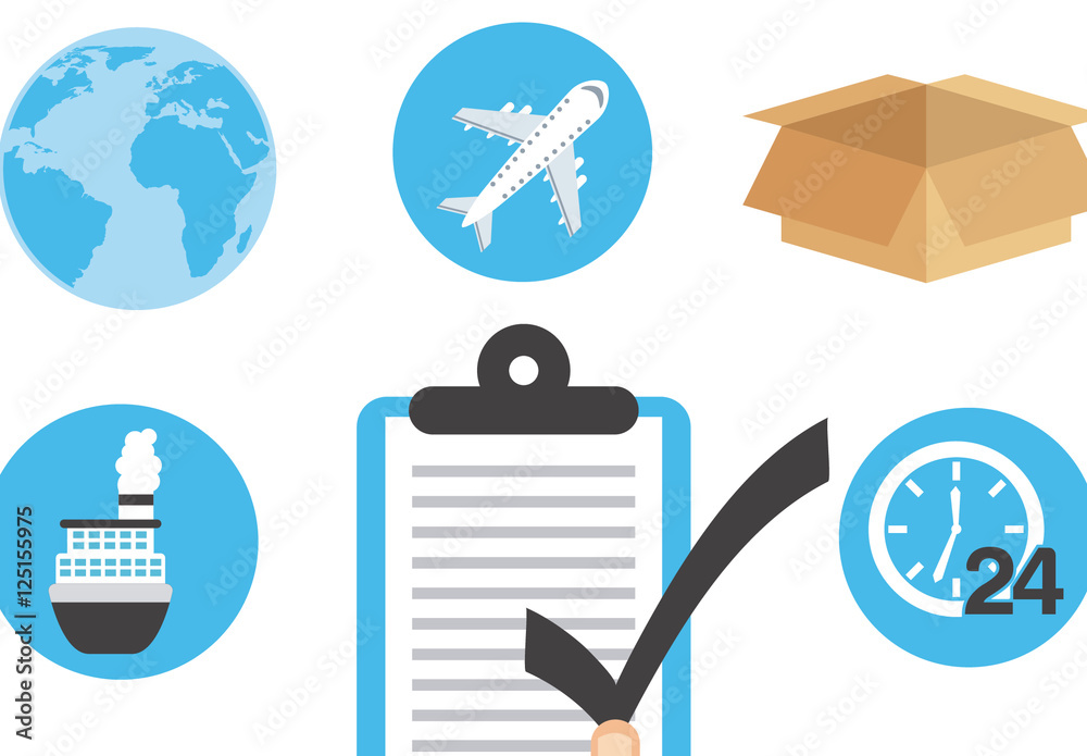 Blue Logistics Shipping Delivery Transport Supply Icons Set Stock ...