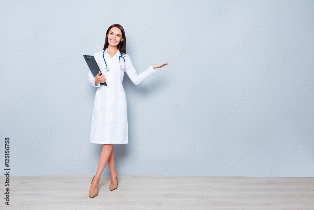 Smiling doctor making presentation of new clinical product Stock Photo ...