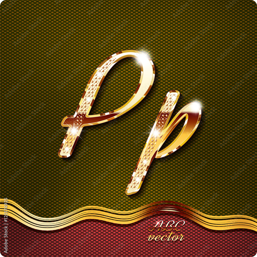 This stylish gold cursive letters. There are inlaid with a capital "P ...