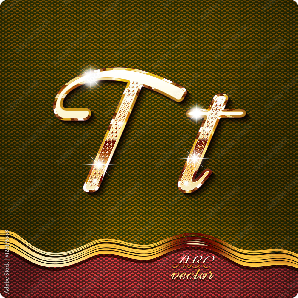 This stylish gold cursive letters. There are inlaid with a capital "T ...