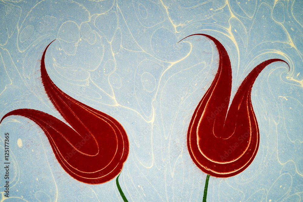 Ebru art. Traditional Turkish Ebru technique. Painting on water ...