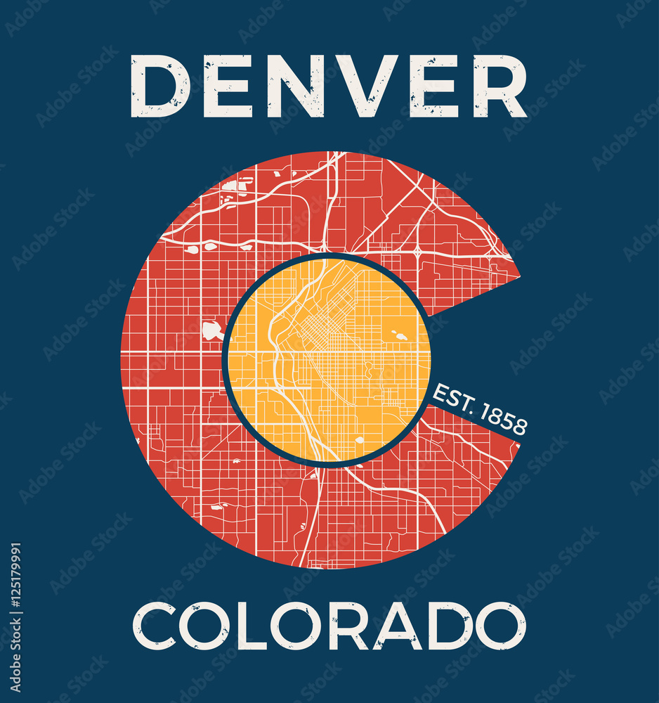 Colorado t-shirt graphic design with denver city map. Tee shirt print ...
