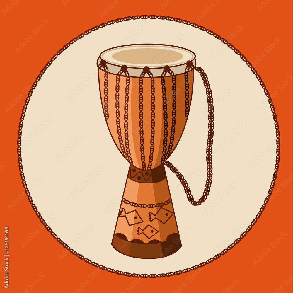 African drum djembe with ornament and ropes. Earthtone colors. Hand ...