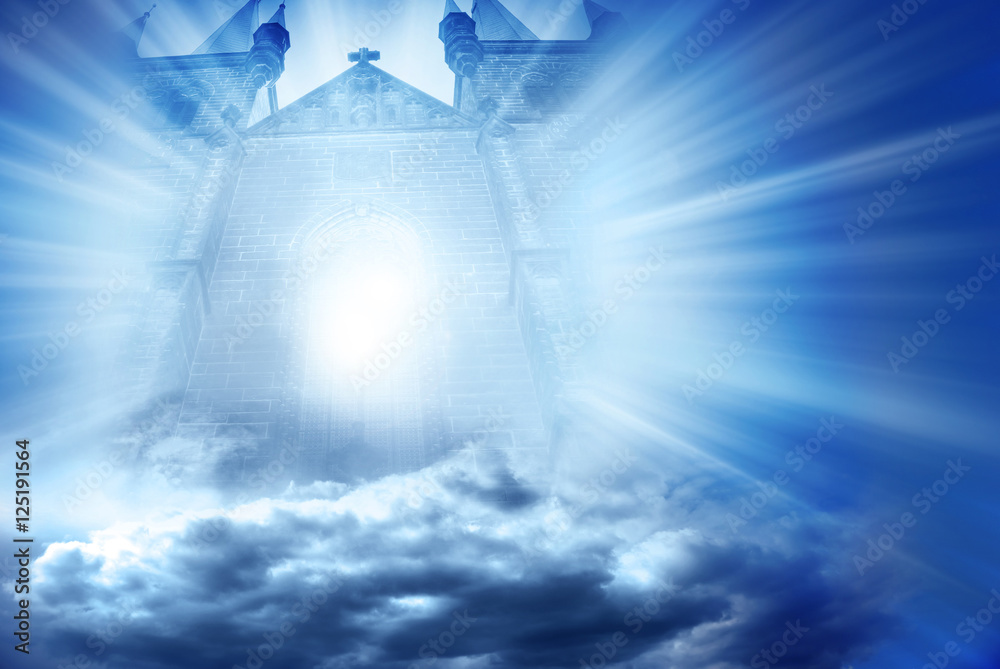 Mystical gate with rays of light like a magic, spiritual and divine ...