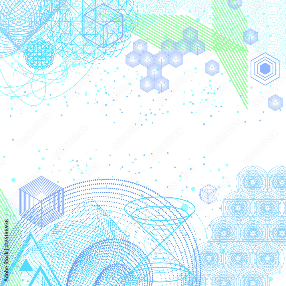 The science and mathematics abstract background with circles, cube ...